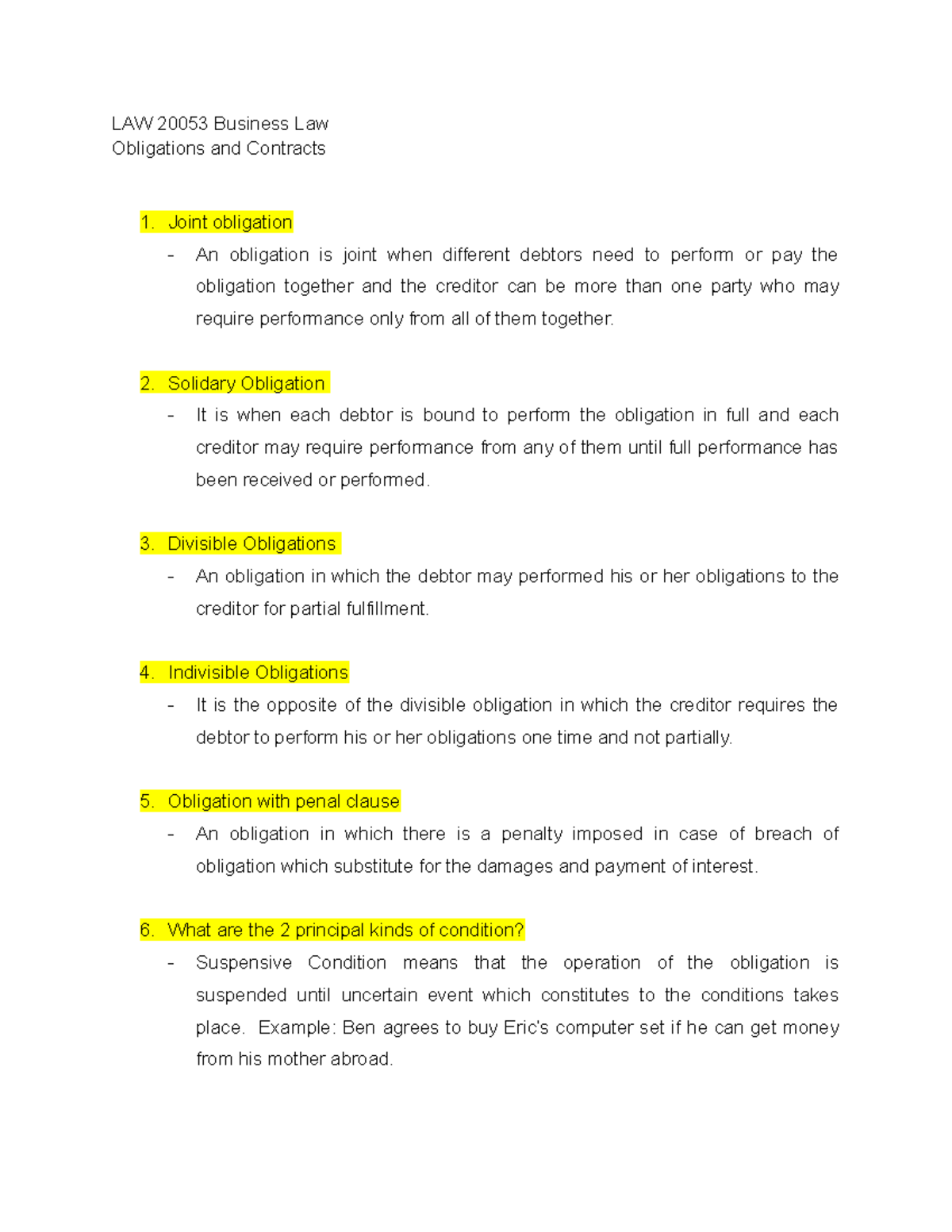 Kinds Of Obligations LAW 20053 Business Law Obligations And Contracts