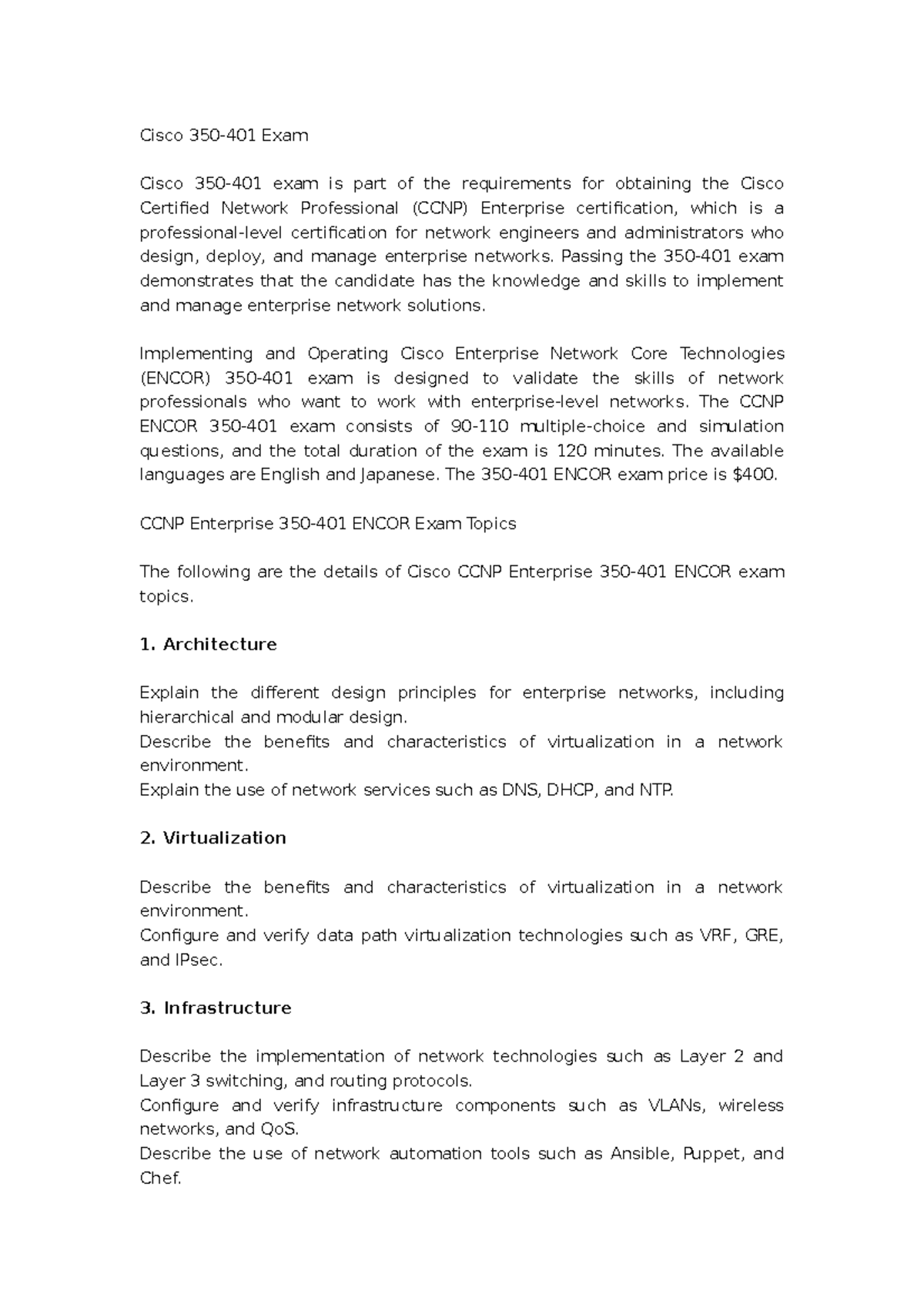 350 401 Implementing And Operating Cisco Enterprise Network Core
