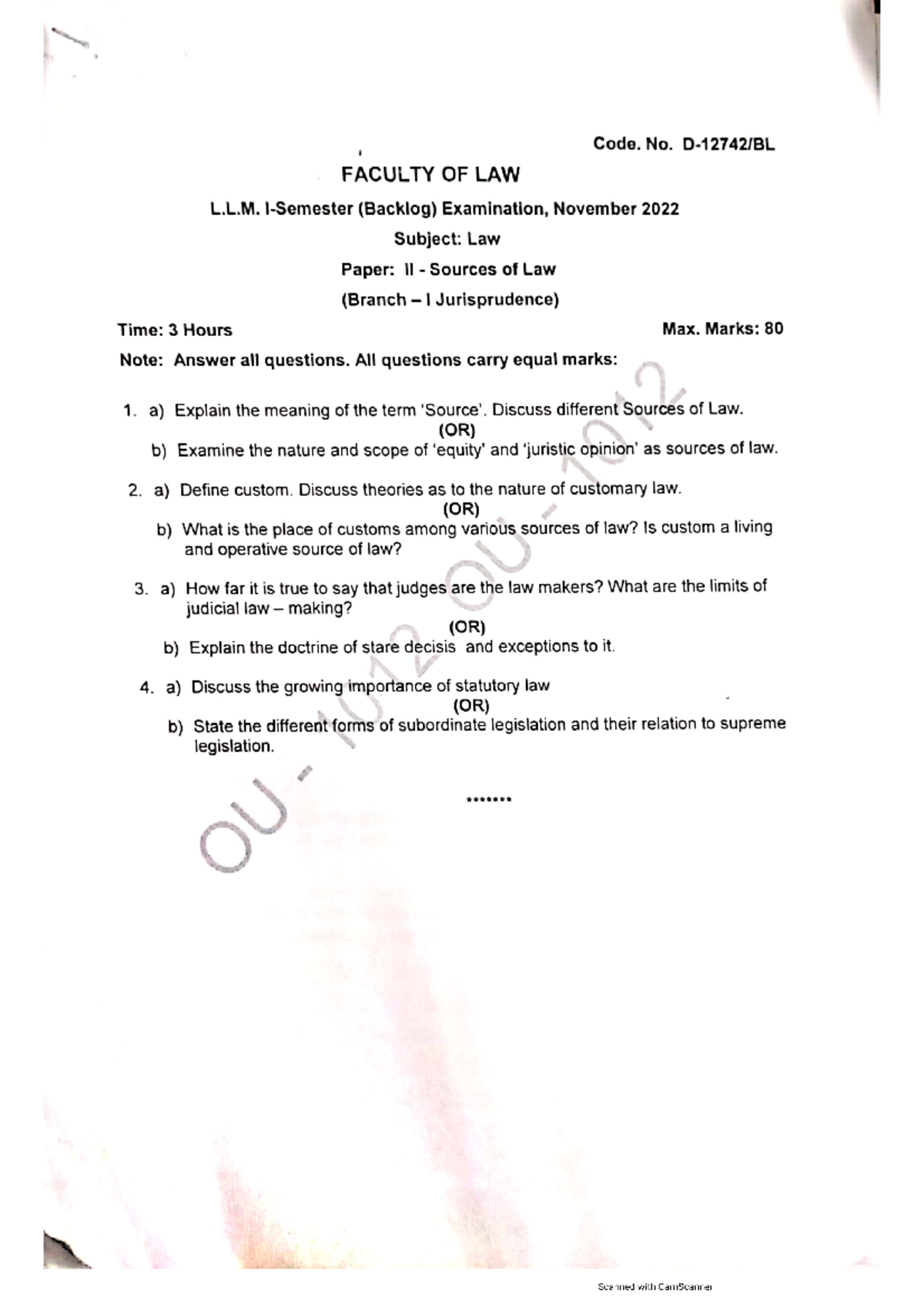 SL question papers - Schools of Jurisprudence and Theories of Law - Studocu