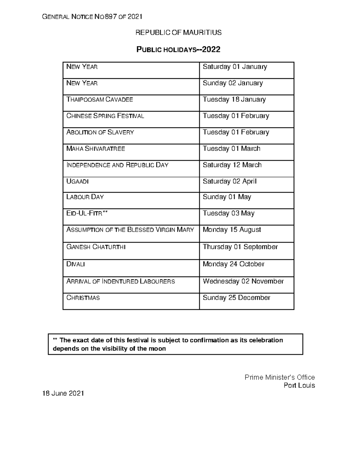 Public Holidays 2022 Lorem GENERAL NOTICE NO 897 OF 2021 REPUBLIC public-holidays-2022-lorem-general-notice-no-897-of-2021-republic