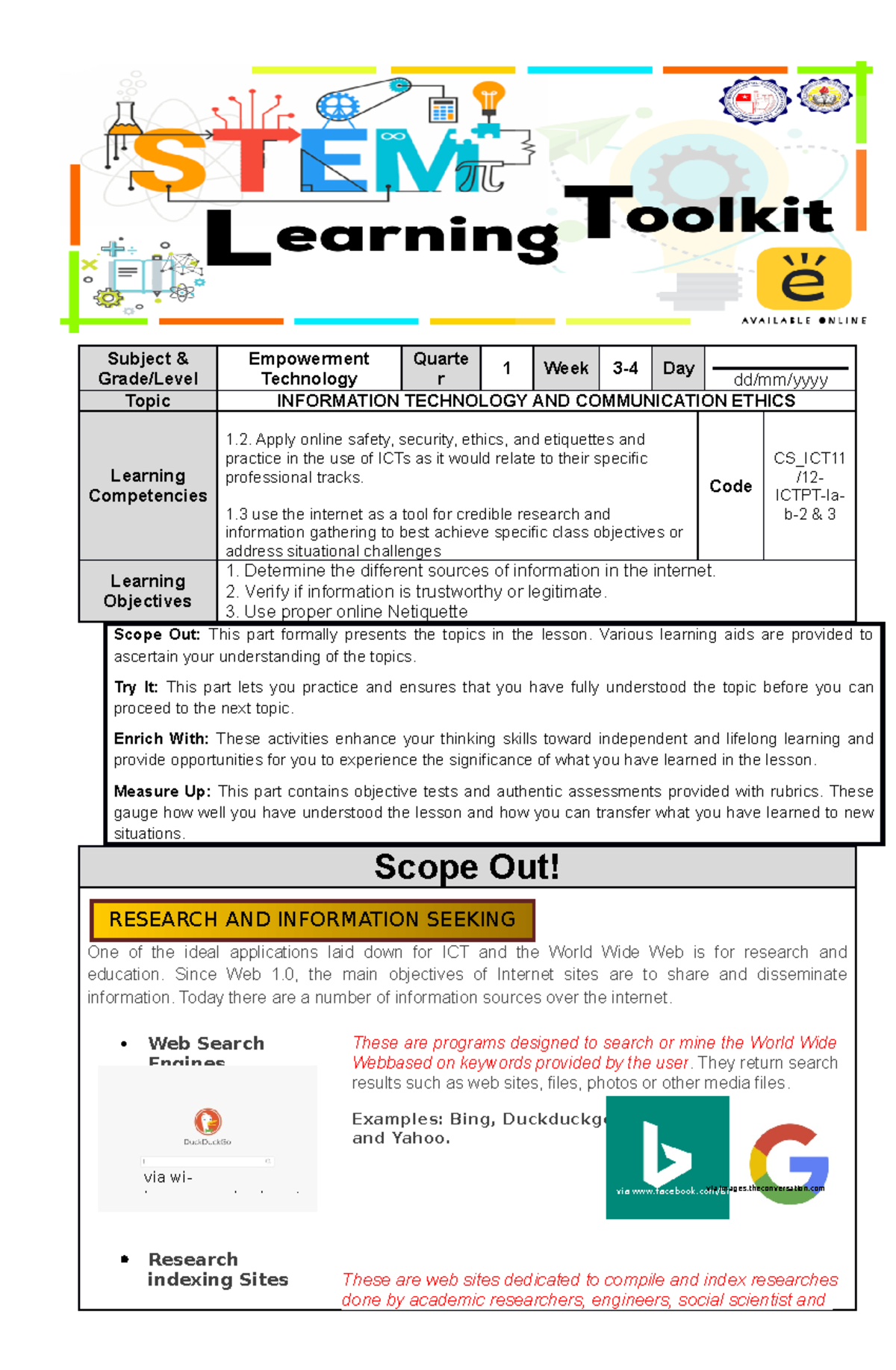 Week 2 - dddddddddddd - Subject & Grade/Level Empowerment Technology ...