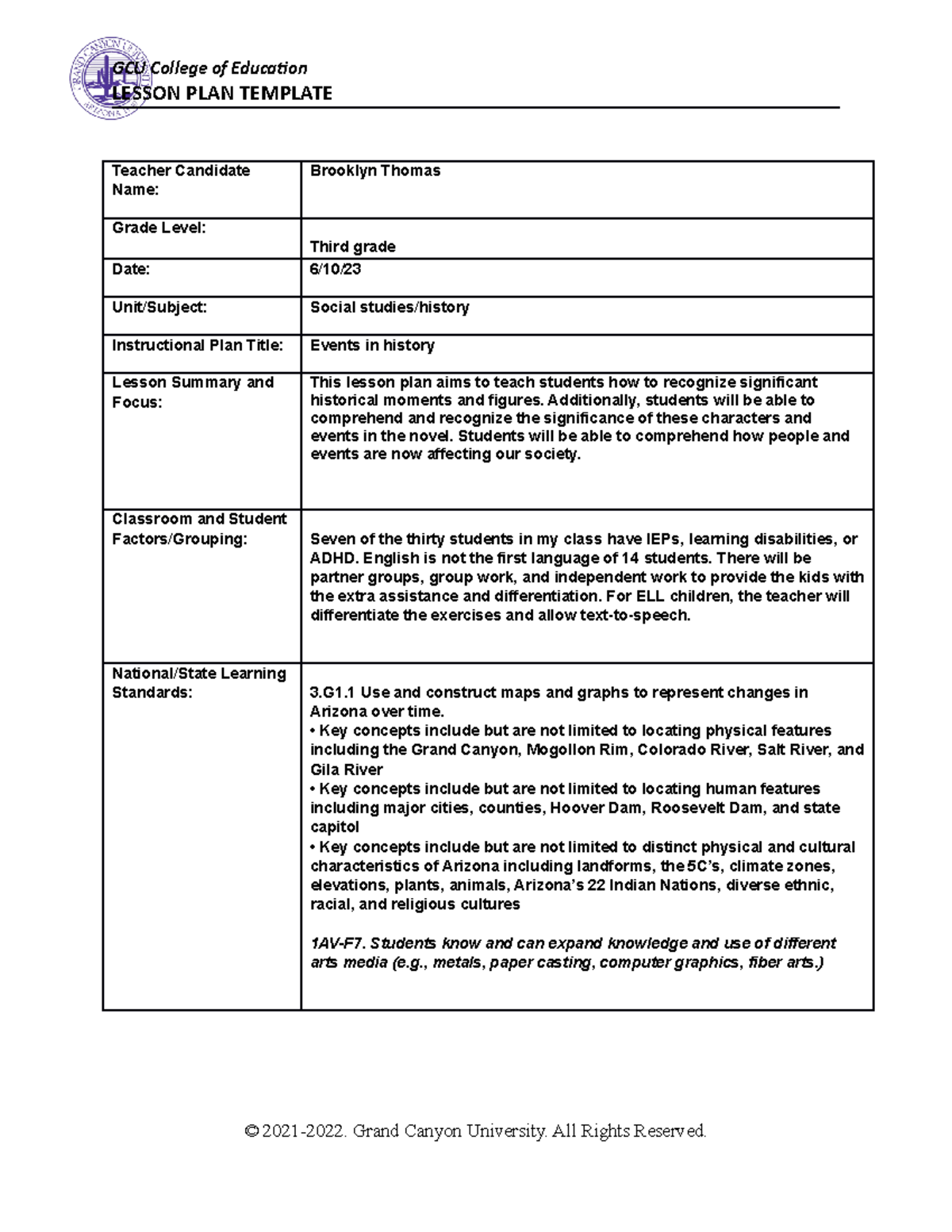 History lesson plan 351 - LESSON PLAN TEMPLATE Teacher Candidate Name ...