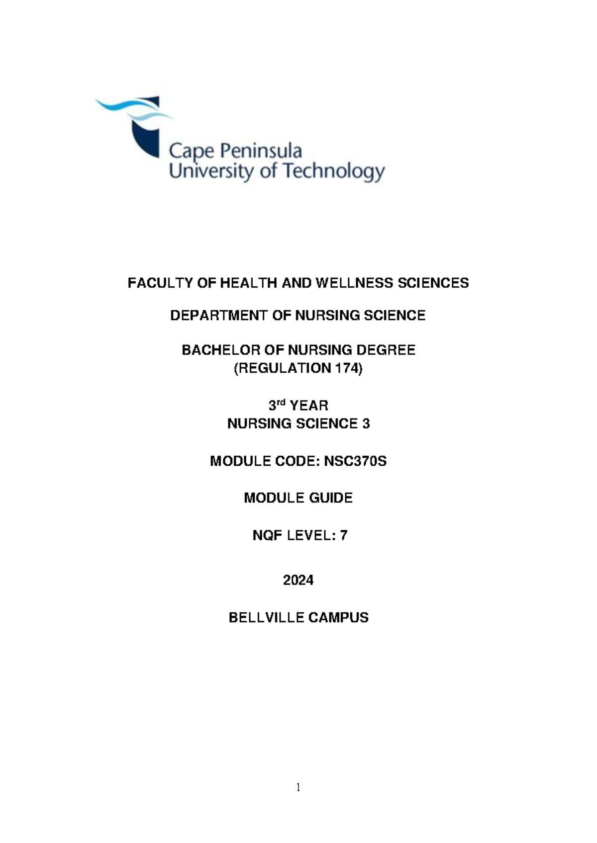 2024 Nursing Science 3 Study Guide - FACULTY OF HEALTH AND WELLNESS ...