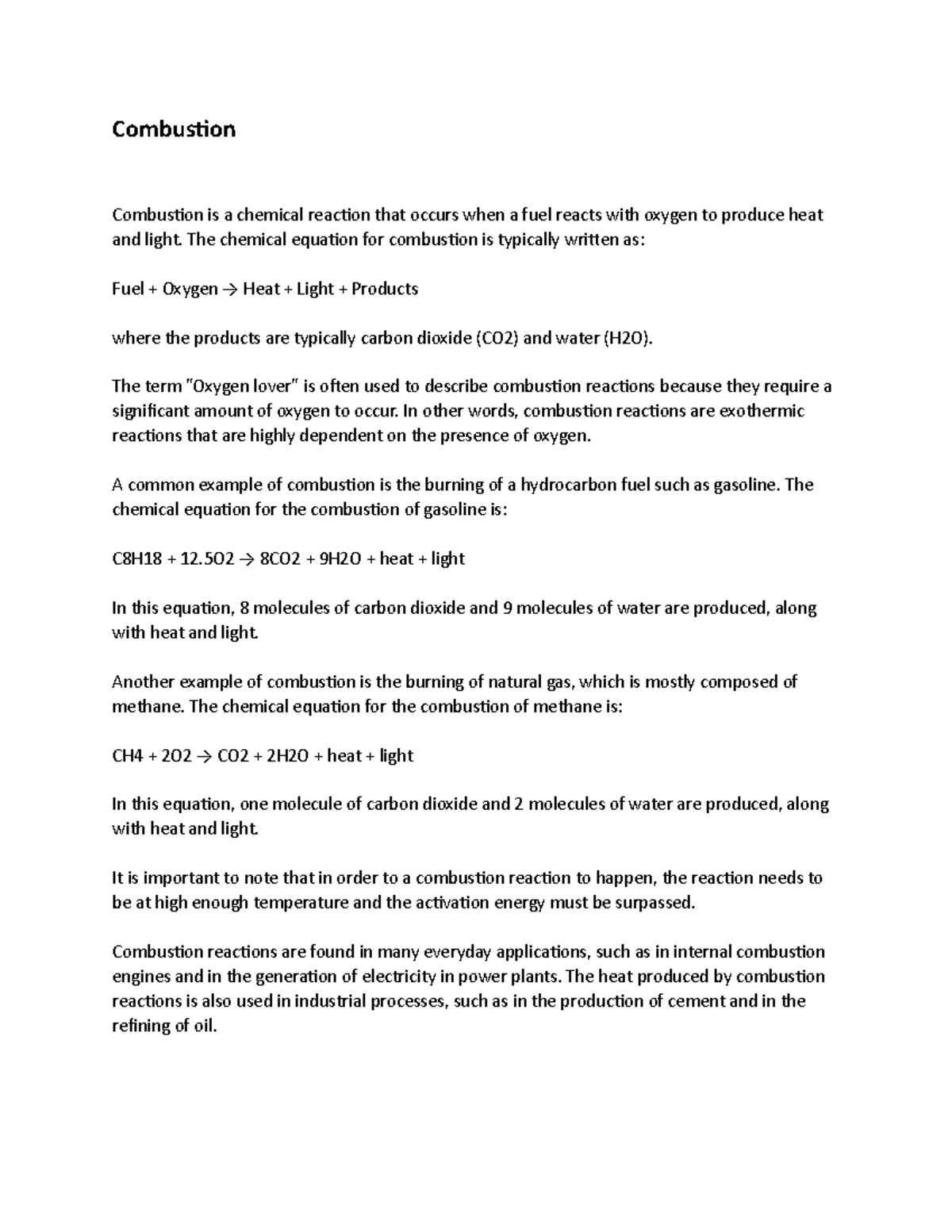 Combustion (G-2) - Combustion Combustion is a chemical reaction that ...