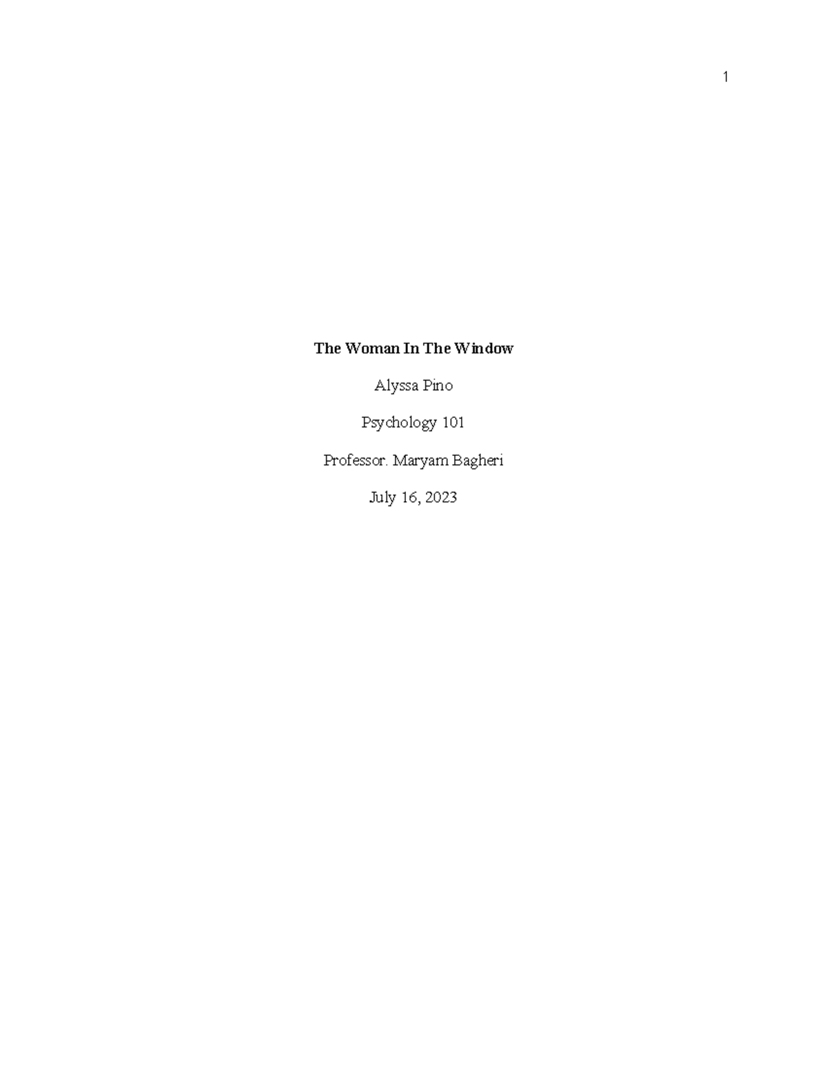 The Girl In The Window - The Woman In The Window Alyssa Pino Psychology ...