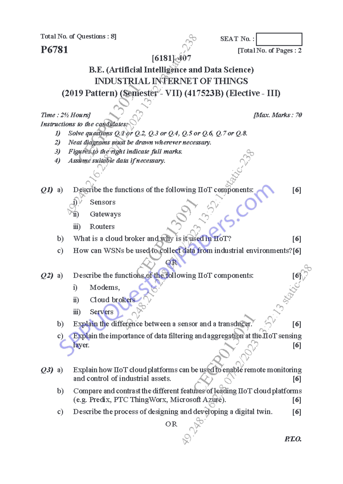 BE AIDS SPPU - Question Paper - Total No. of Questions : 8] [6181]- B ...