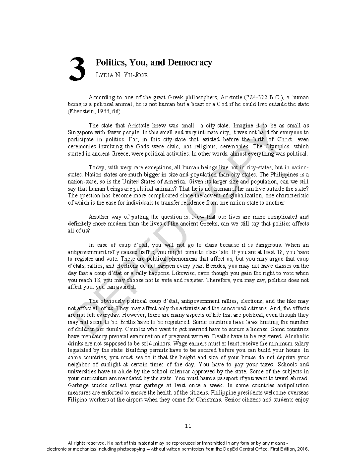 Politics, democracy and you - DEPED COPY 11 Politics, You, and ...