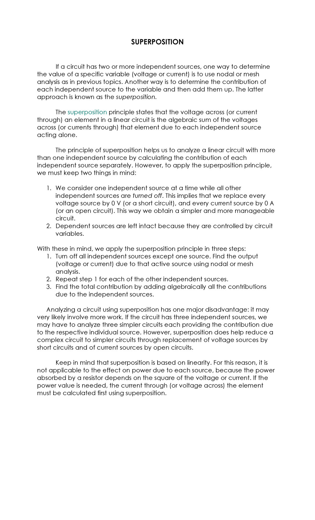 Chapter 5 - Superposition - SUPERPOSITION If a circuit has two or more ...
