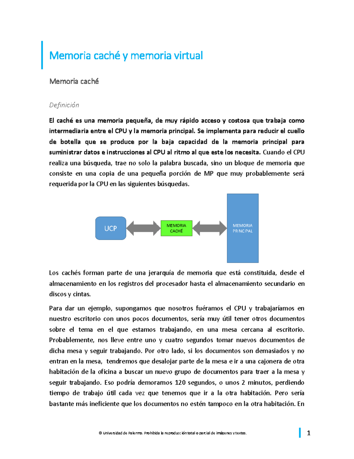 APU Memoria cache - Memoria caché y memoria virtual Memoria caché Definición El caché es una ...