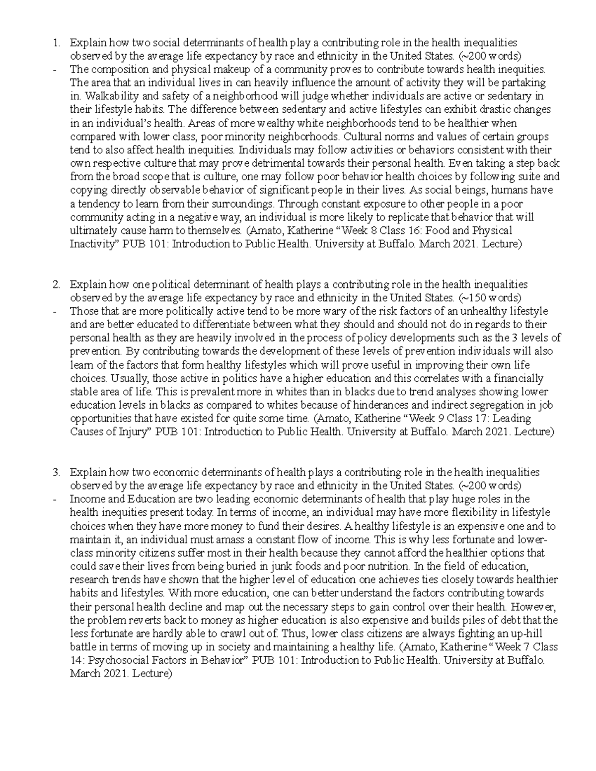 PUB 101 Writing Assignment 7 - Explain how two social determinants of ...