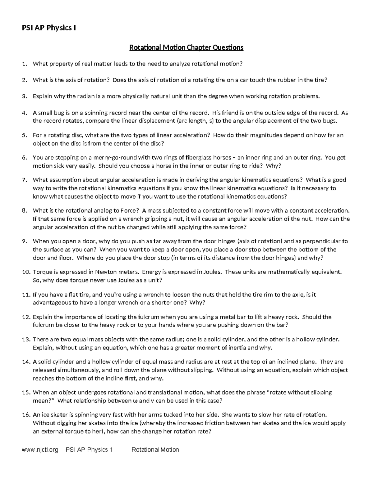 Ap-phys1 rotational-motion-skill-building-problems 2023-03-02 - PSI AP ...