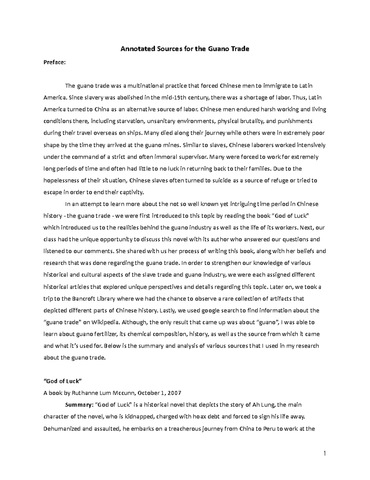 Essay #4 Annotated Bibliography of the Guano Trade - Annotated Sources ...