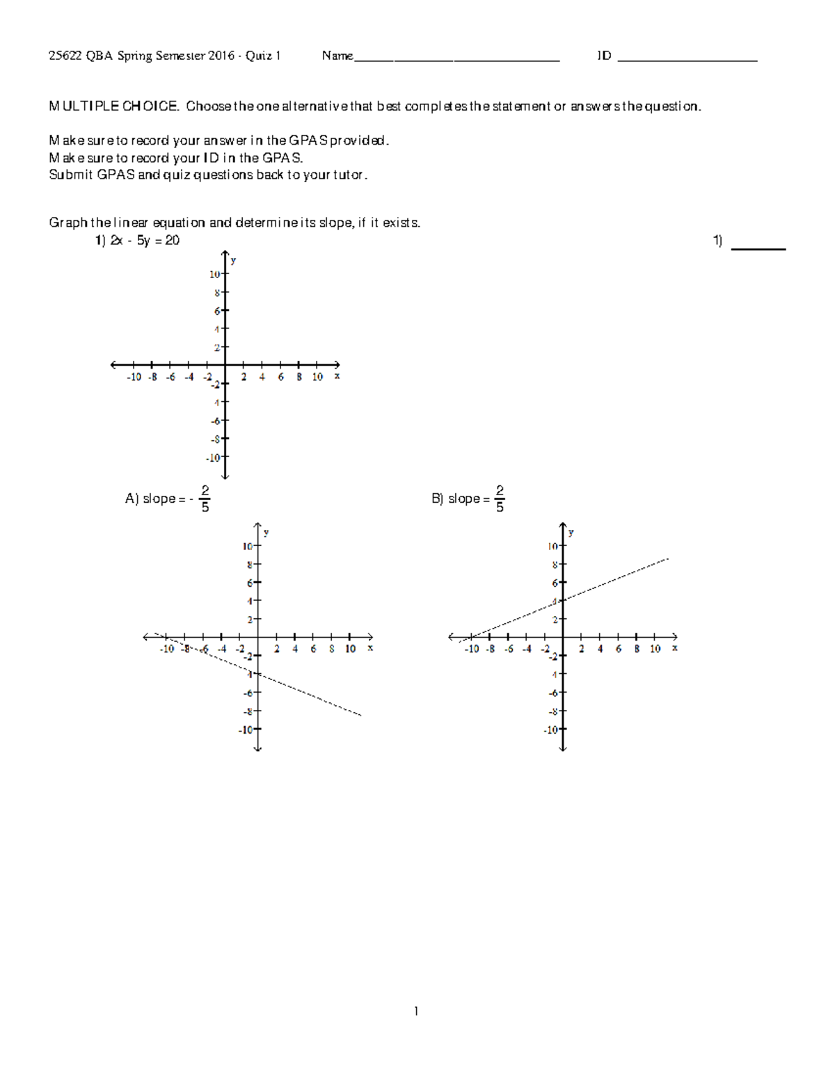 Exam 10 September 2016, questions and answers - 25622 QBA Spring ...
