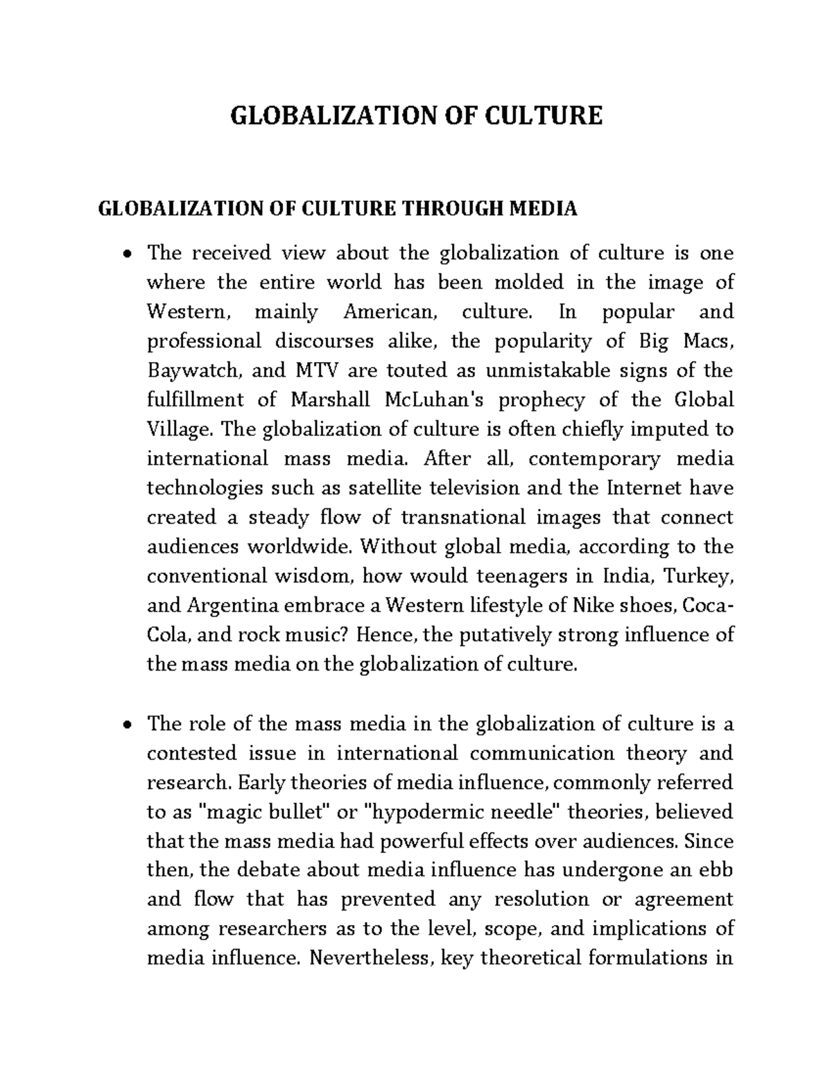 Globalization of Culture - Contemporary Worl - WMSU - Studocu