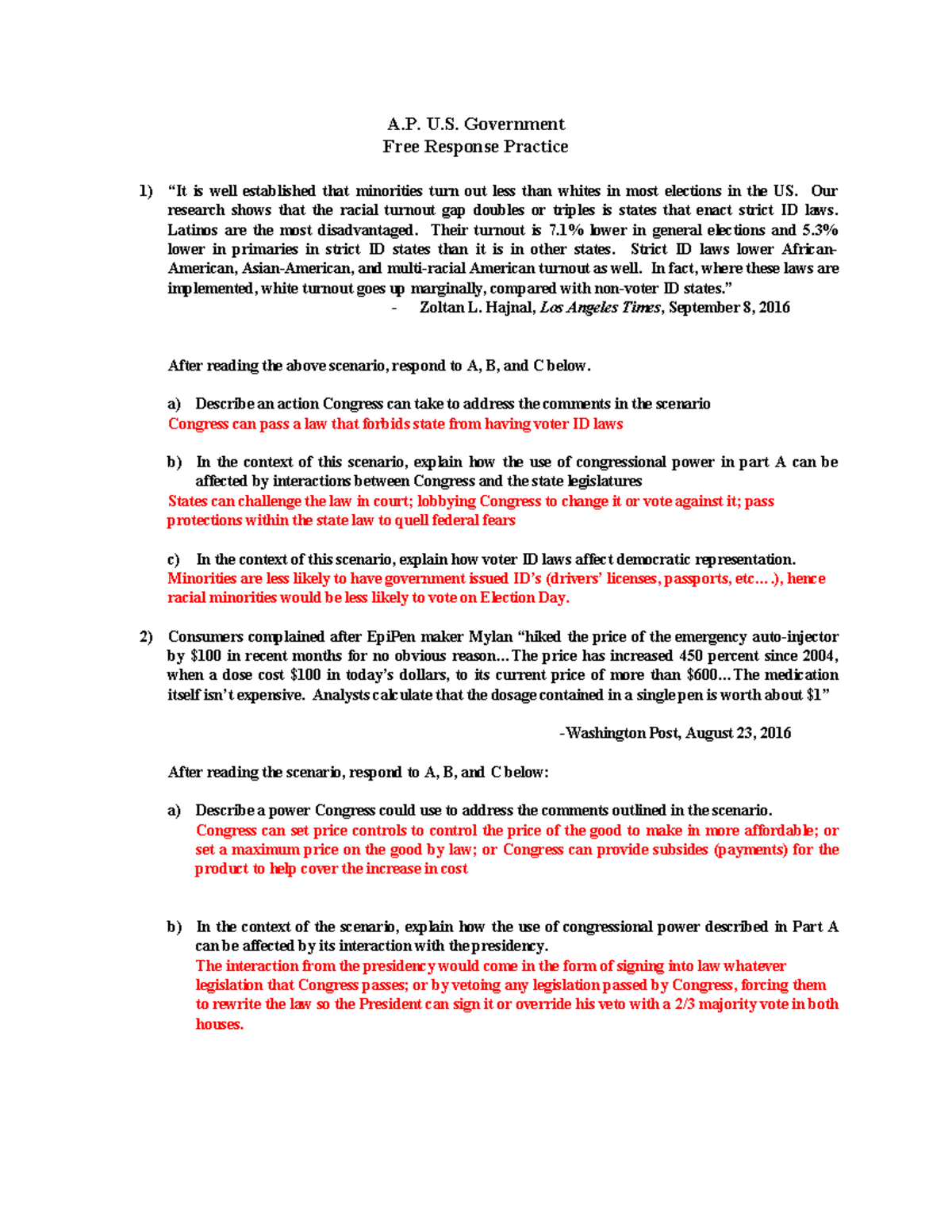 Ap free response review questions 1 spring 2020 answers - A. U ...