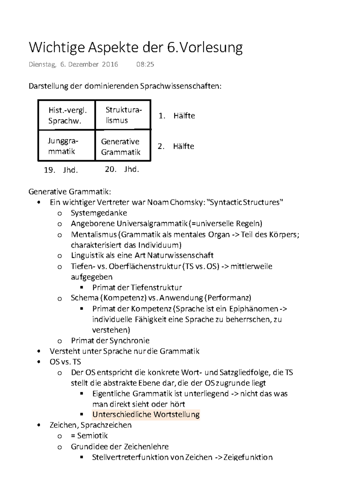 Wichtige Aspekte der 6. Vorlesung ...