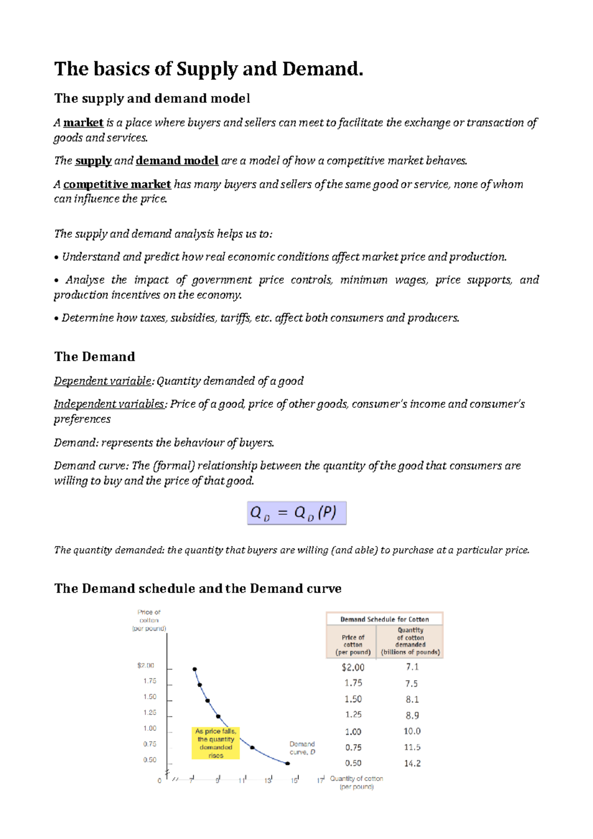 The basics of Supply and Demand - The supply and demand model A market ...