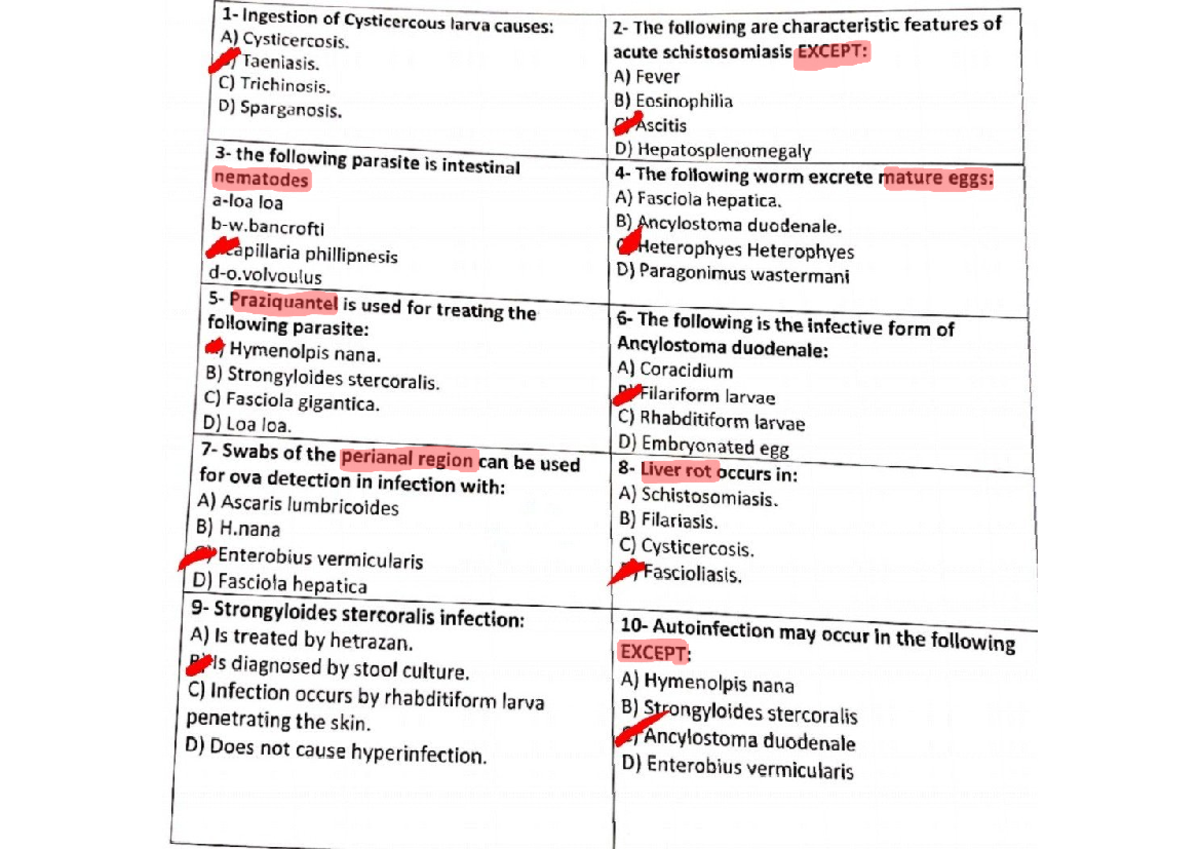 Para All questions - Pathology And Parasitology - Studocu