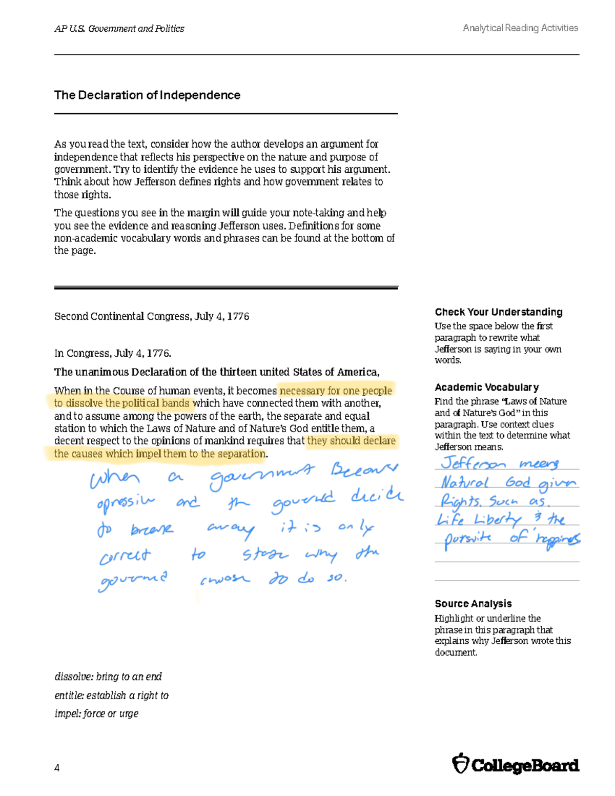 IS Declaration Analysis - The Declaration of Independence As you read ...