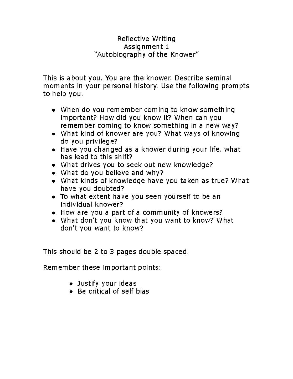 Reflective Writing Assign 1 - Reflective Writing Assignment 1 ...