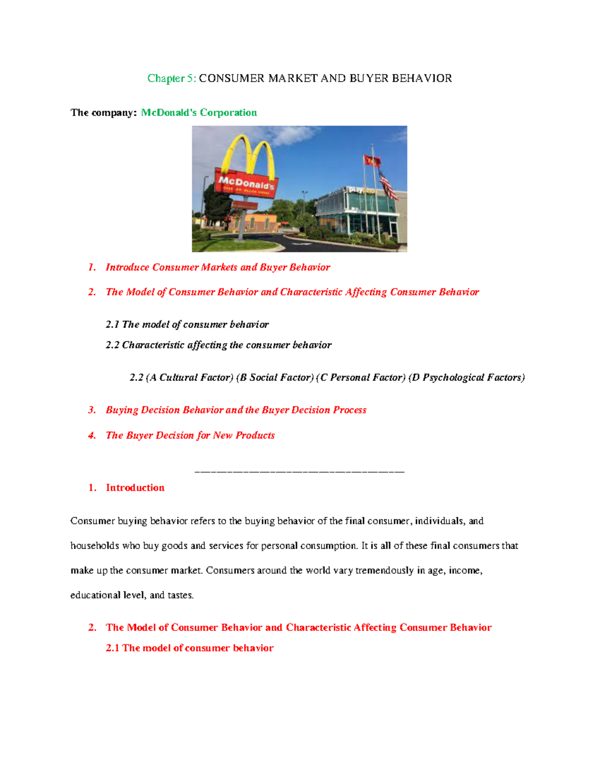 MKT 101 - Individual assignment - Chapter 5: CONSUMER MARKET AND BUYER ...