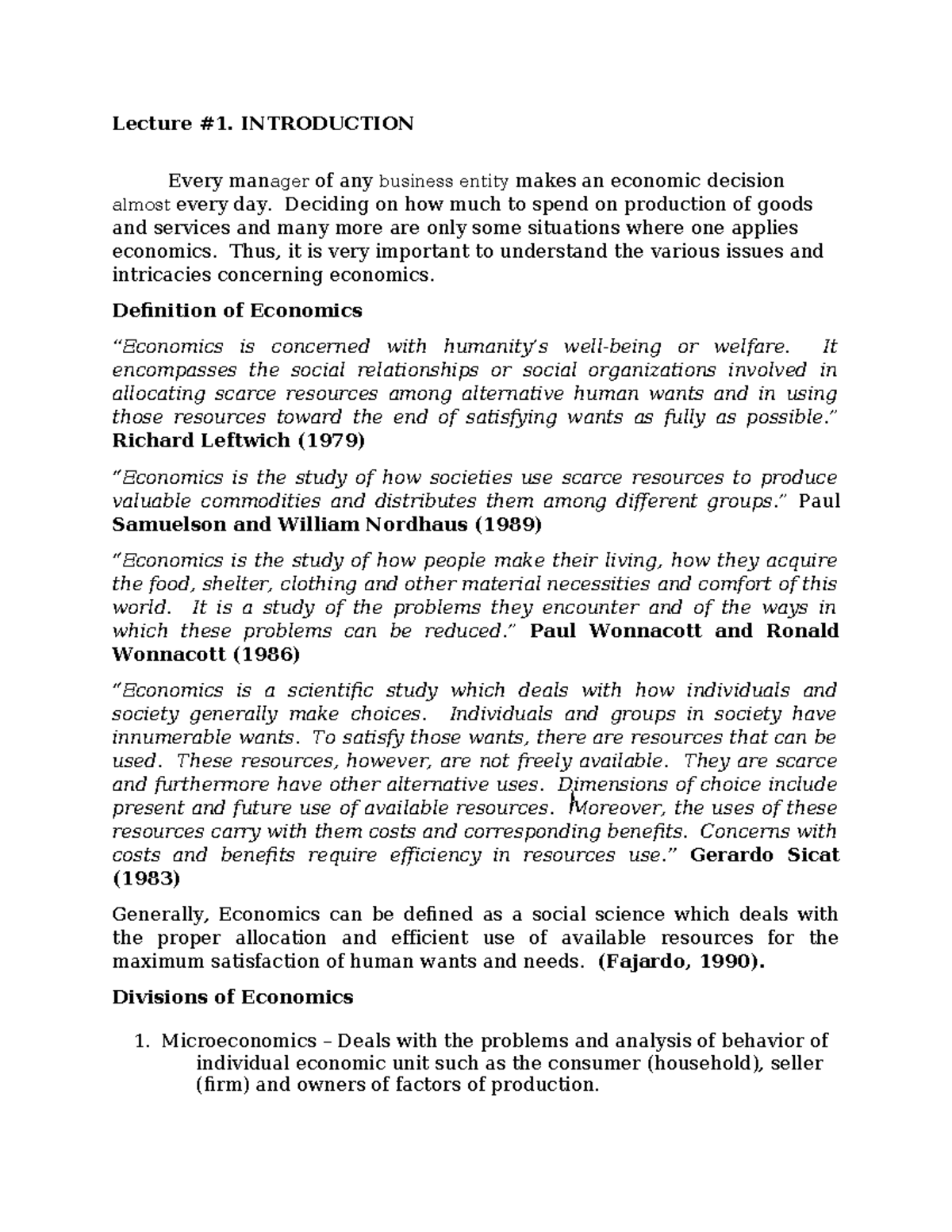 Lecture 1 - Exercises - Lecture #1. INTRODUCTION Every manager of any business entity makes an ...