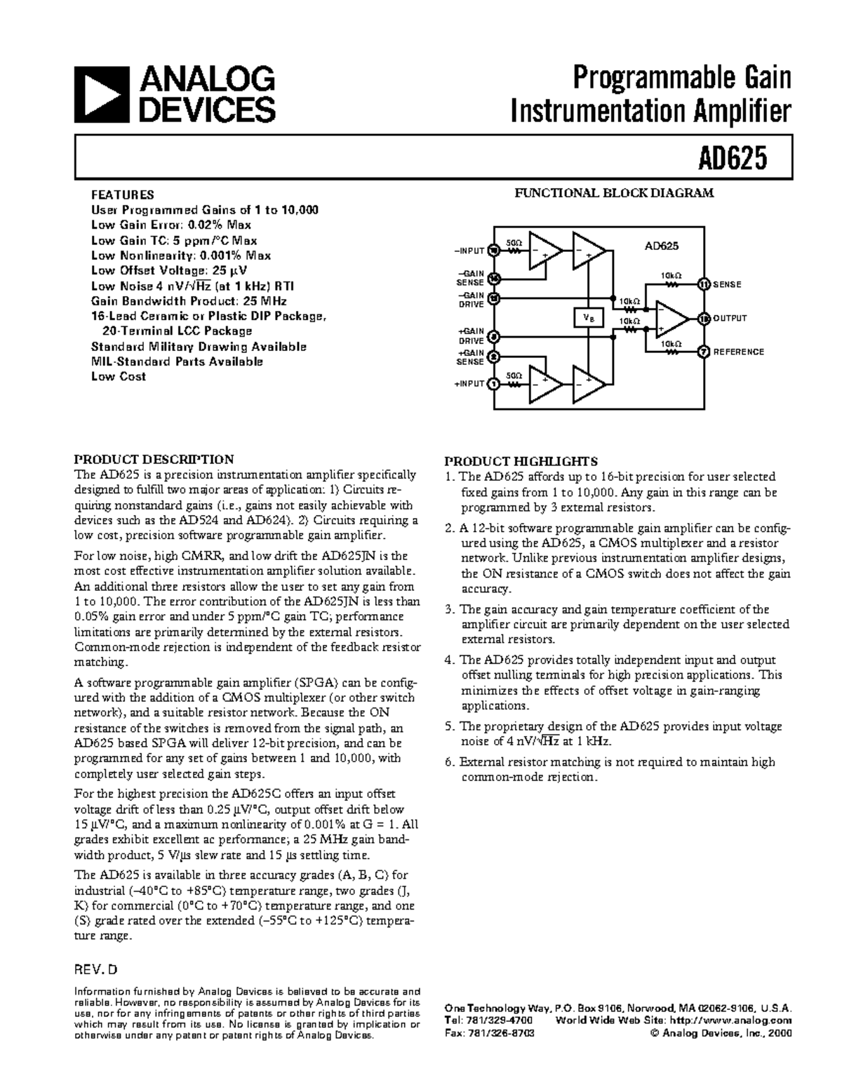 AD625 - Datasheet - FUNCTIONAL BLOCK DIAGRAM - + – + - + –+ + - 50 50 ...