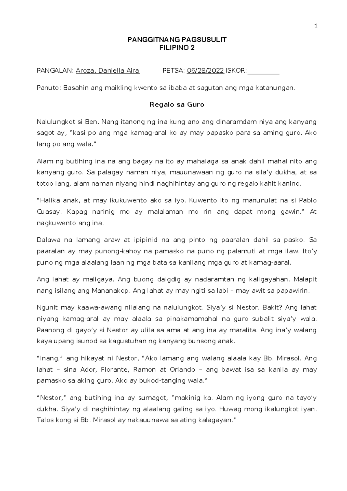 586035861-Panggitnang-Pagsusulit - PANGGITNANG PAGSUSULIT FILIPINO 2 ...