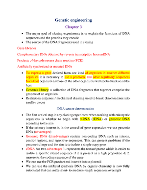 Genetic engineering 1 - summary from Gene Cloning and manipulation ...