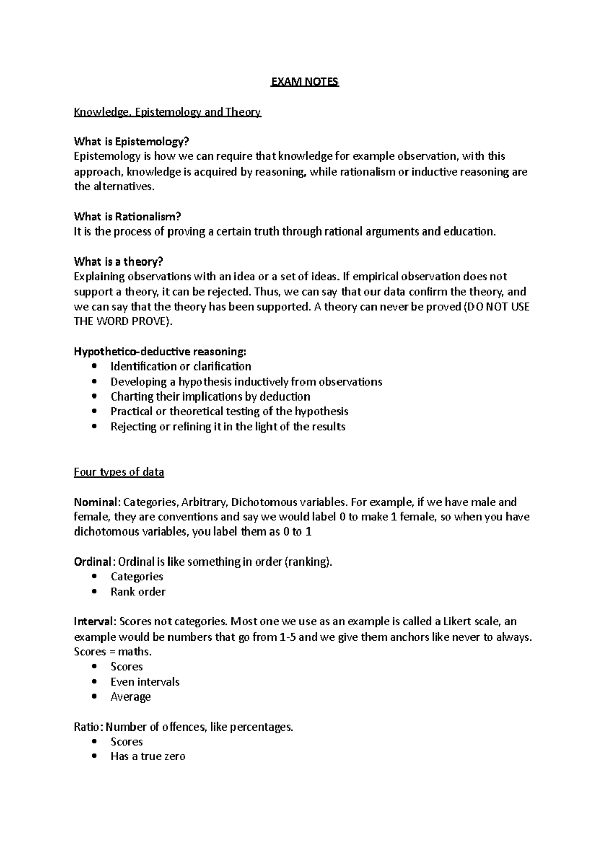 CRM NOTES THROUGHT THE YEAR - EXAM NOTES Knowledge, Epistemology and ...