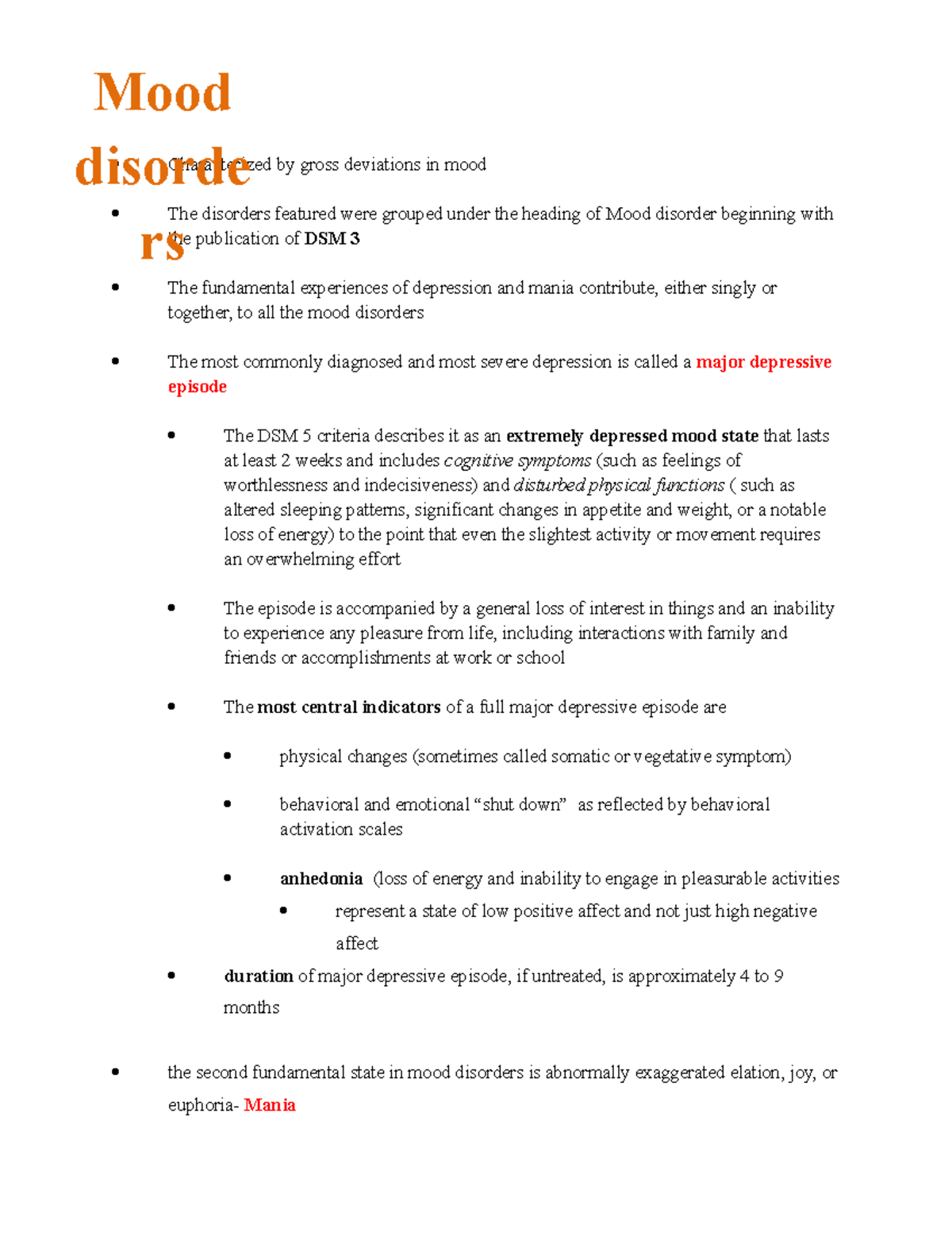 Abnormal Psychology (Mood disorders) - Mood disorde rs Characterized ...