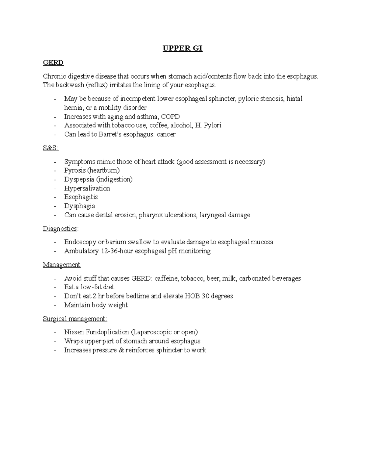Upper GI - notes - UPPER GI GERD Chronic digestive disease that occurs ...