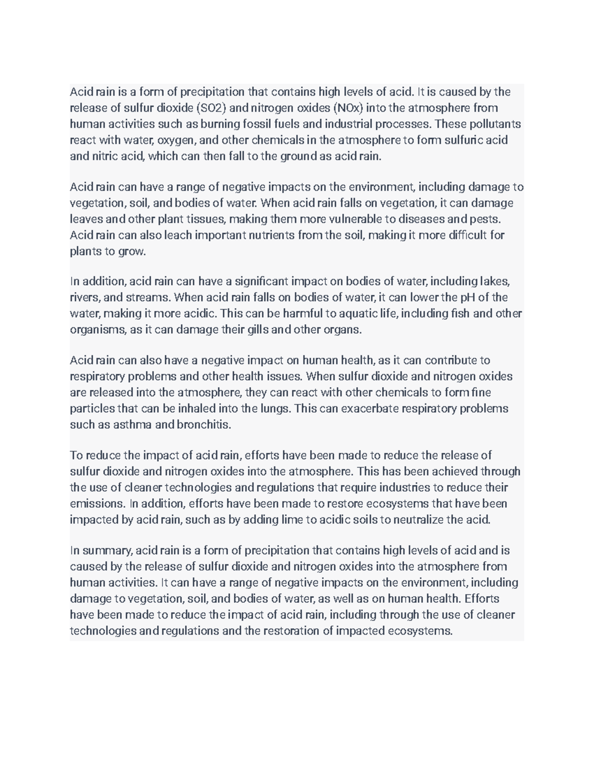 Acid Rain - Notes on Acid Rain - Acid rain is a form of precipitation ...