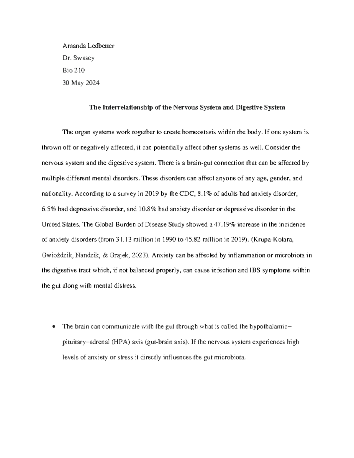 BIO 210 4-4 Milestone Two - Amanda Ledbetter Dr. Swasey Bio 210 30 May ...