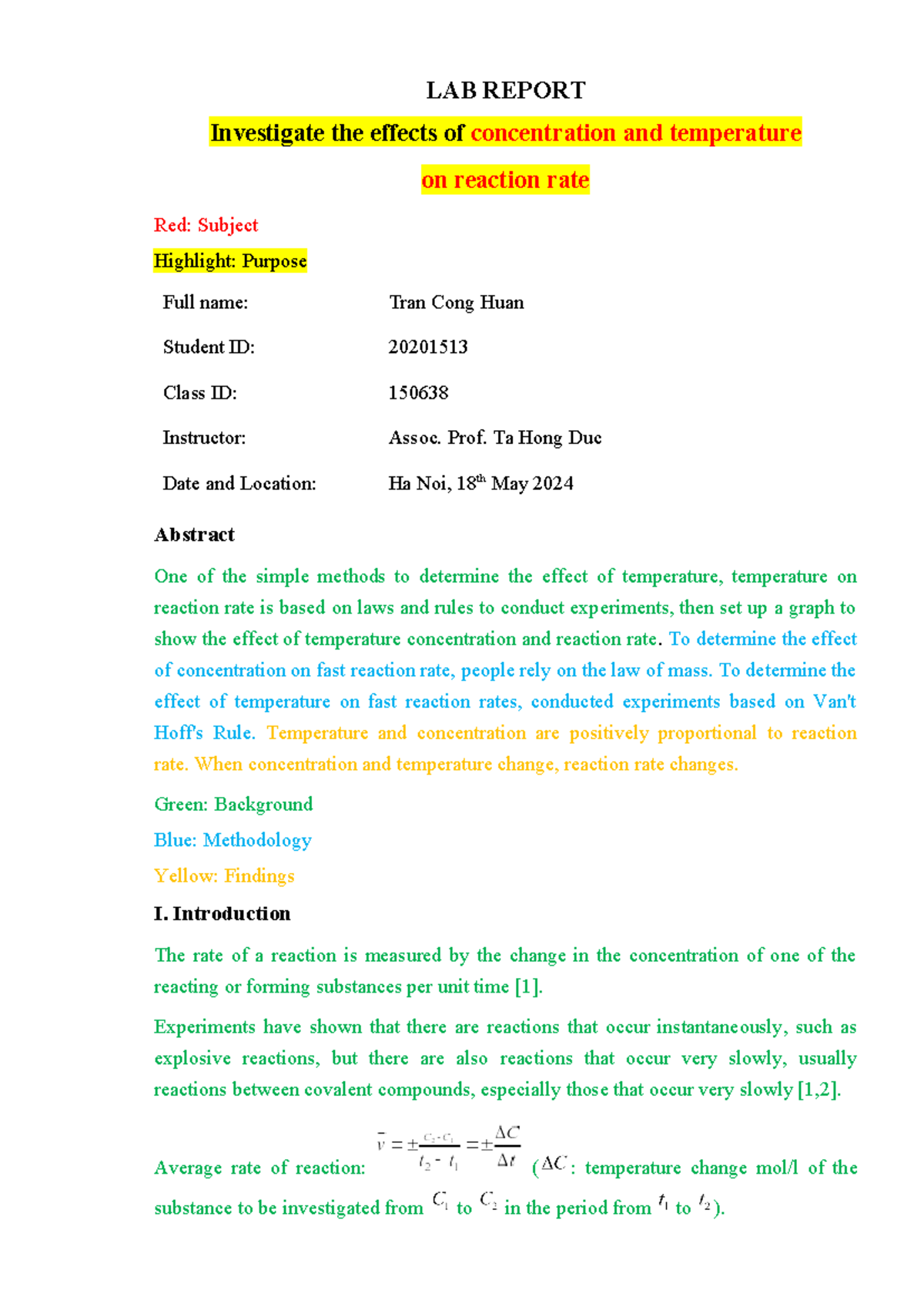 Highlight Lab Report - đề thi - LAB REPORT Investigate the effects of ...