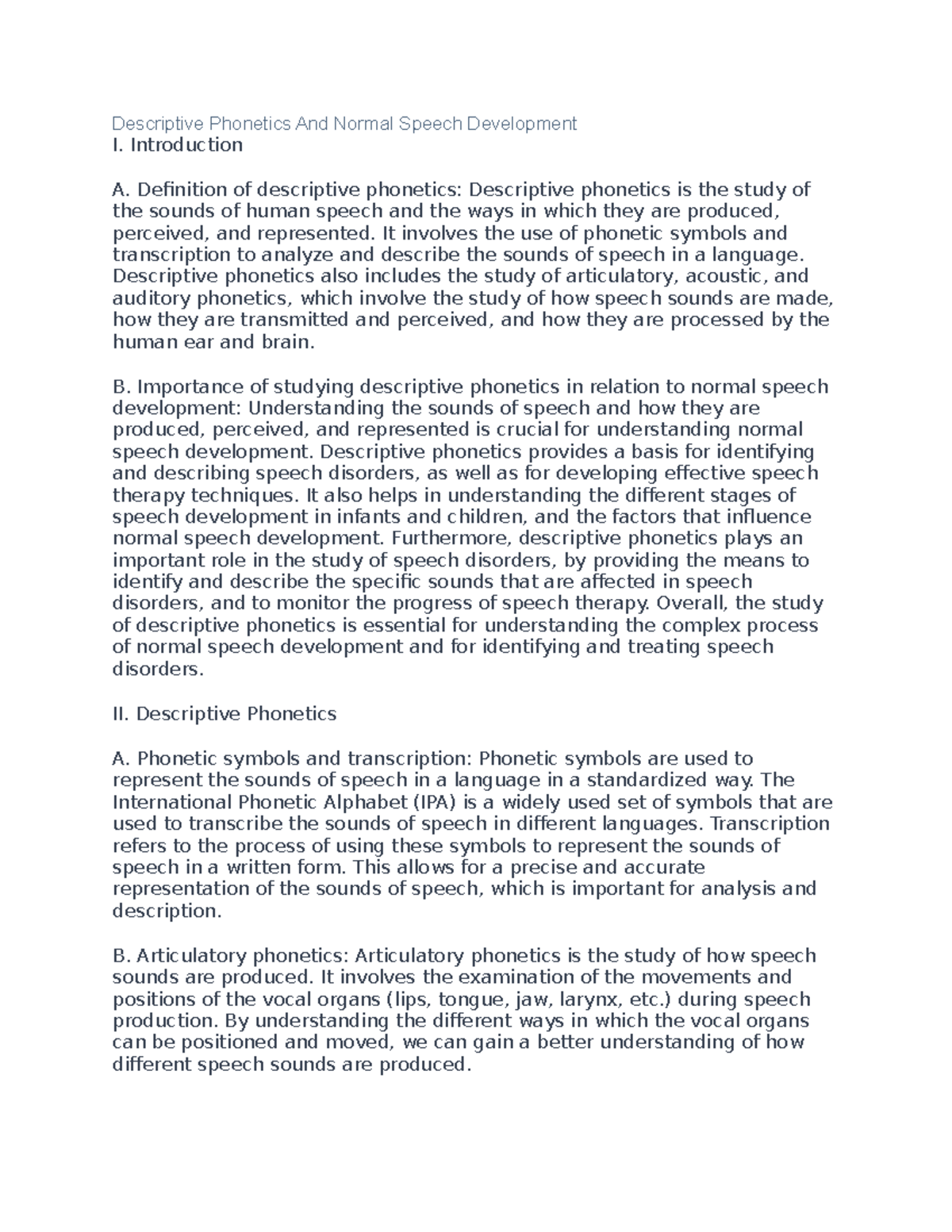 Descriptive Phonetics And Normal Speech Development - Introduction A ...