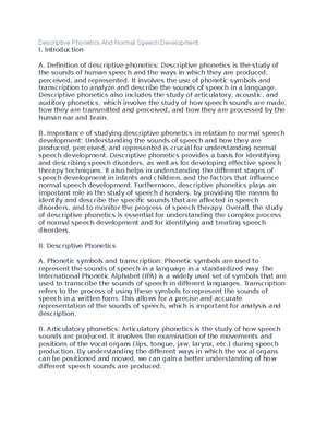 Descriptive Phonetics And Normal Speech Development - Descriptive ...