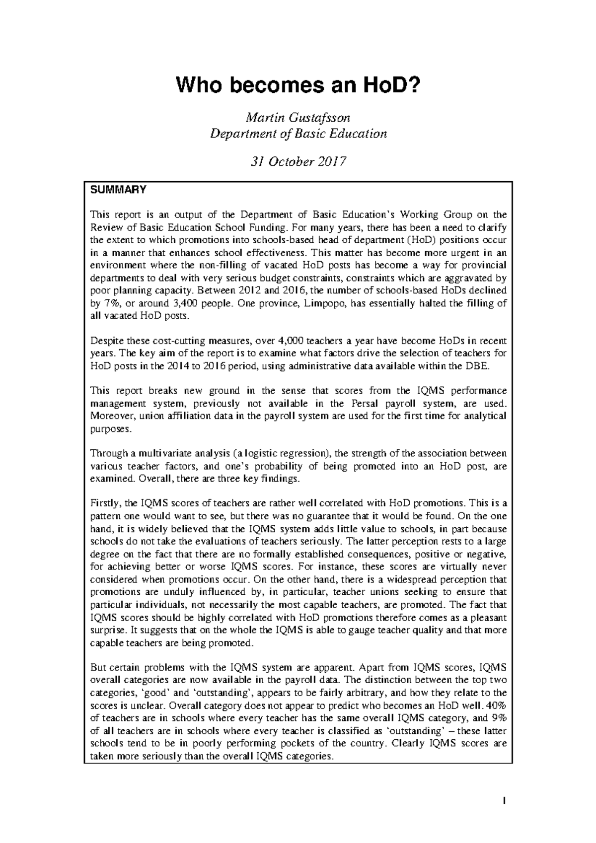 Who becomes an HOD - Who becomes an HoD? Martin Gustafsson Department ...