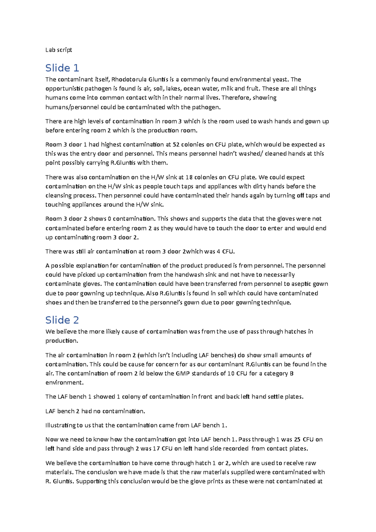 Lab script MKII - Lab script Slide 1 The contaminant itself ...