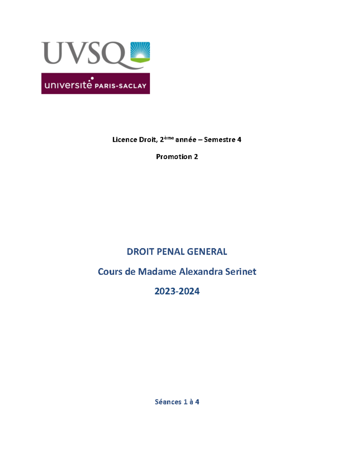 Fascicule 2023-2024, S1 à 4, AS 2 - Licence Droit, 2 ème année ...
