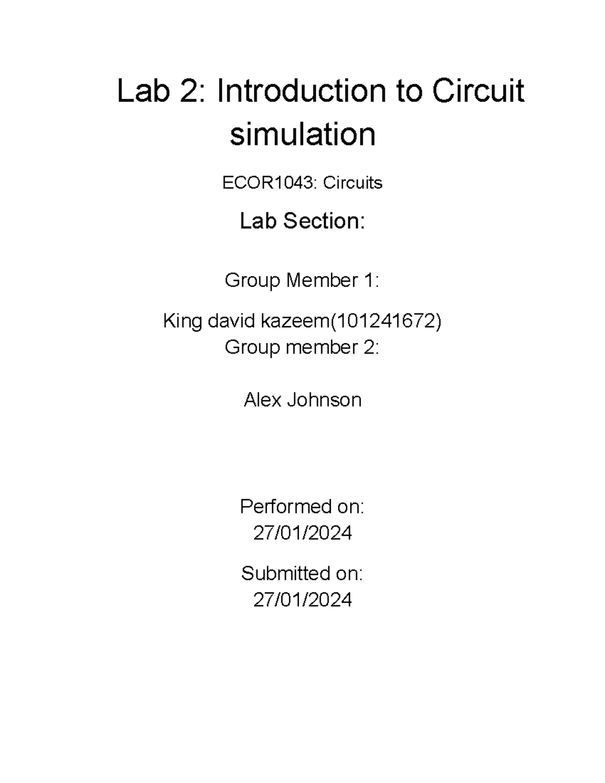 Lab 2 Introduction To Circuit Simulation Lab 2 Introduction To Circuit Simulation Ecor1043