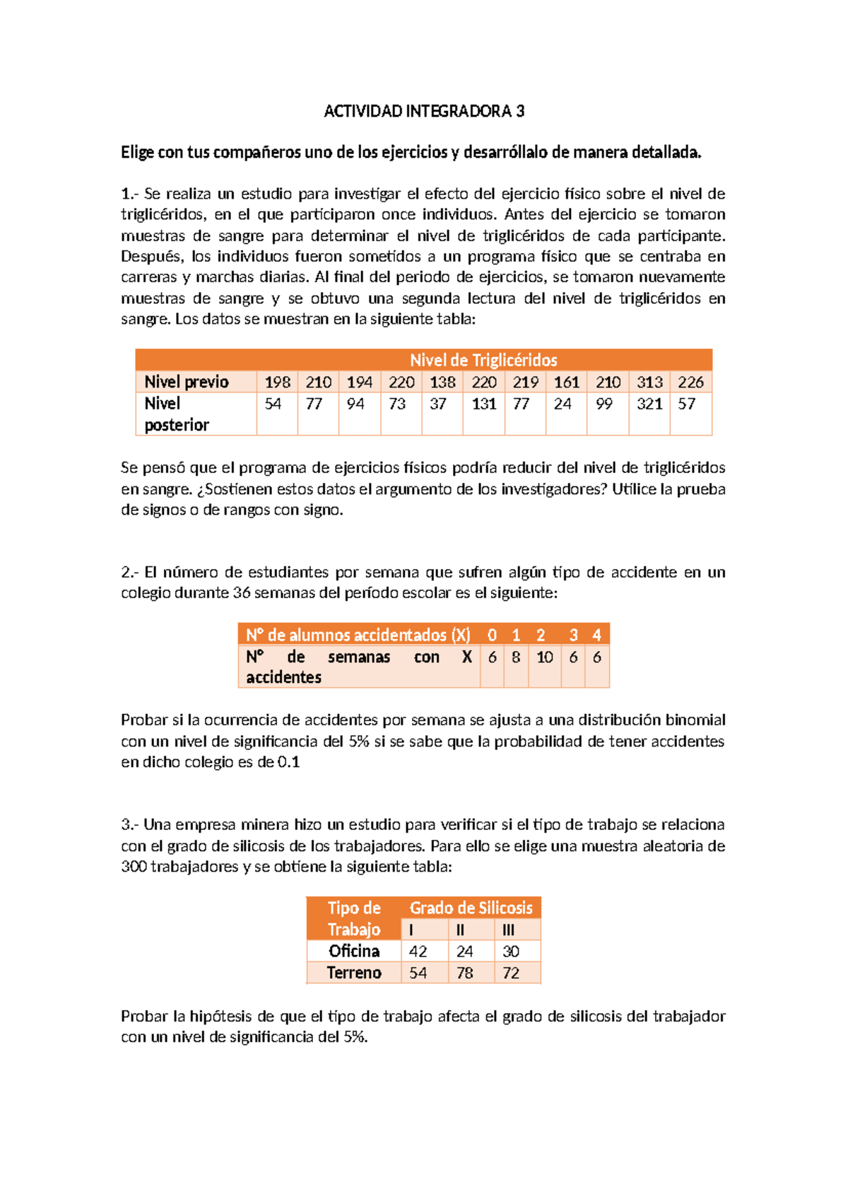 Ejercicio Integrador 3 - ACTIVIDAD INTEGRADORA 3 Elige con tus compañeros uno de los ejercicios ...