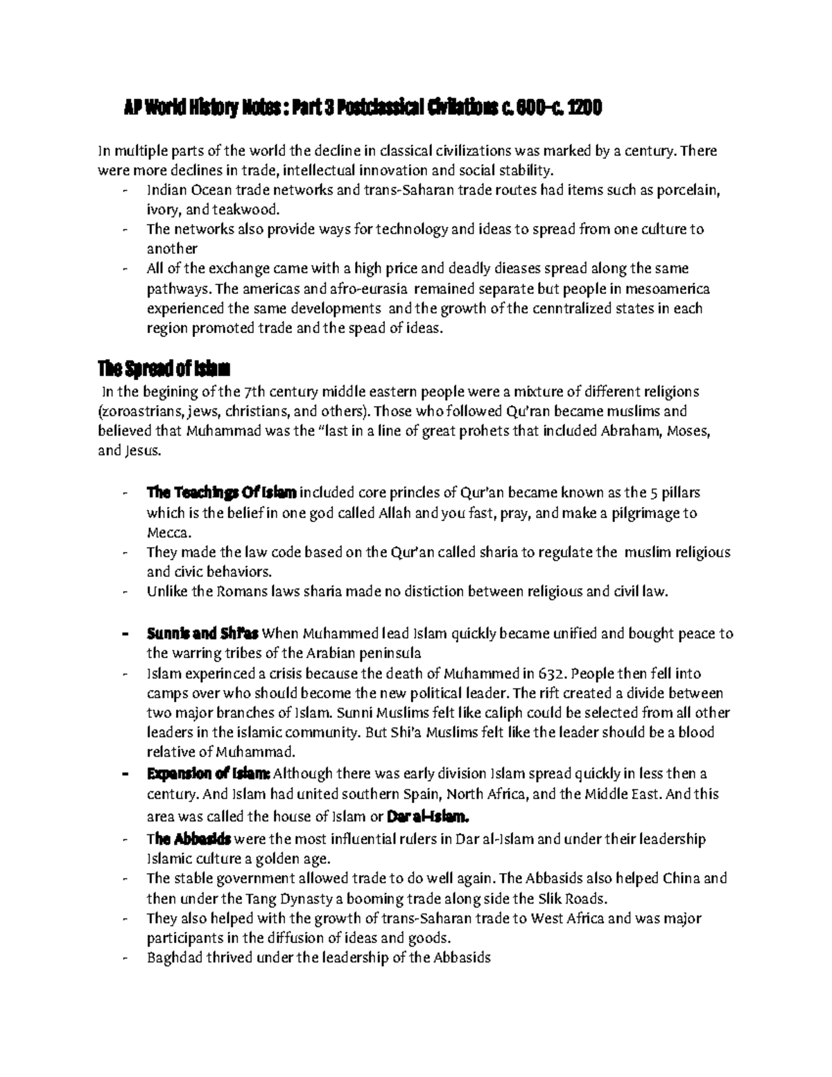 AP World History Notes Part 3 - AP World History Notes : Part 3 ...