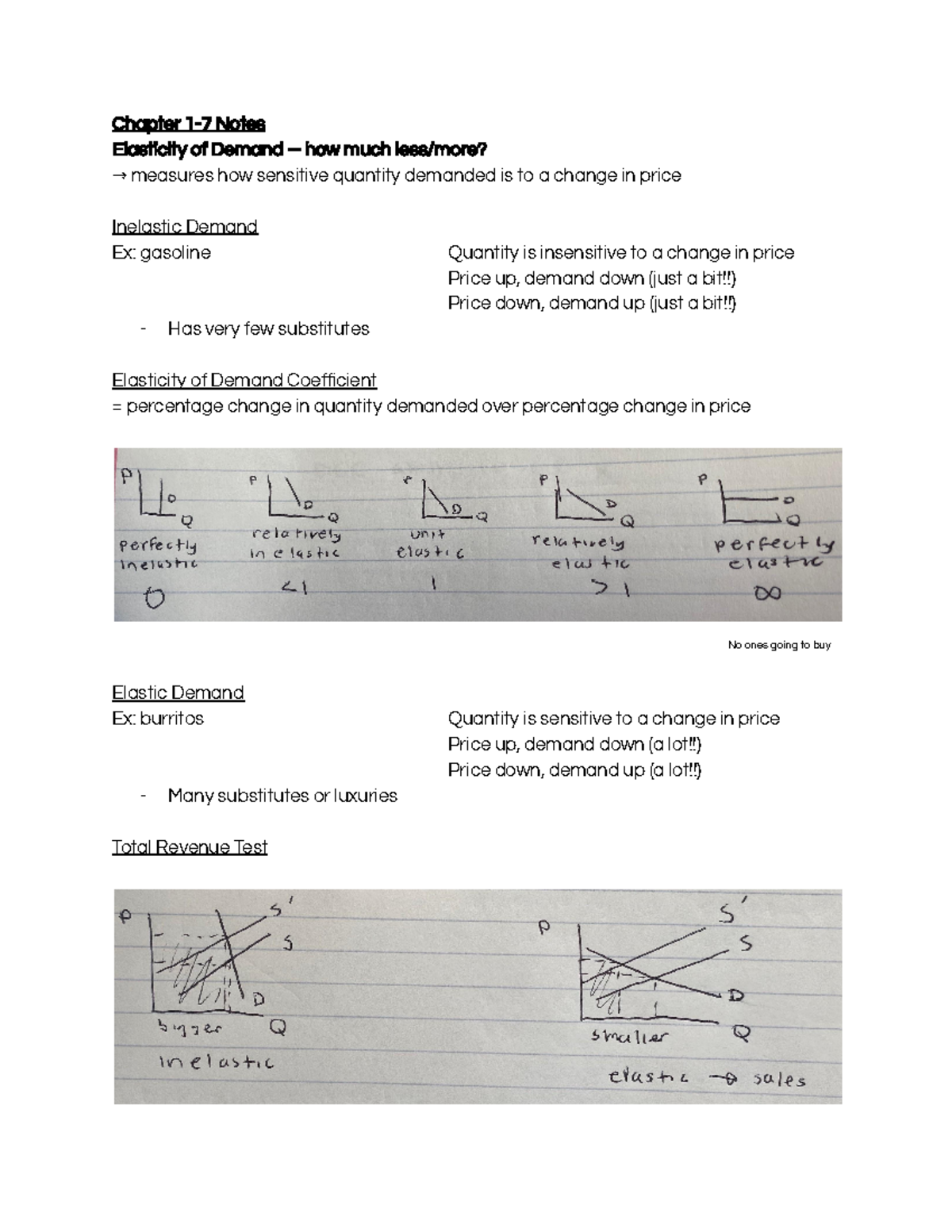 Chapter 1-7 Test Notes - Chapter 1-7 Notes Elasticity of Demand - how ...