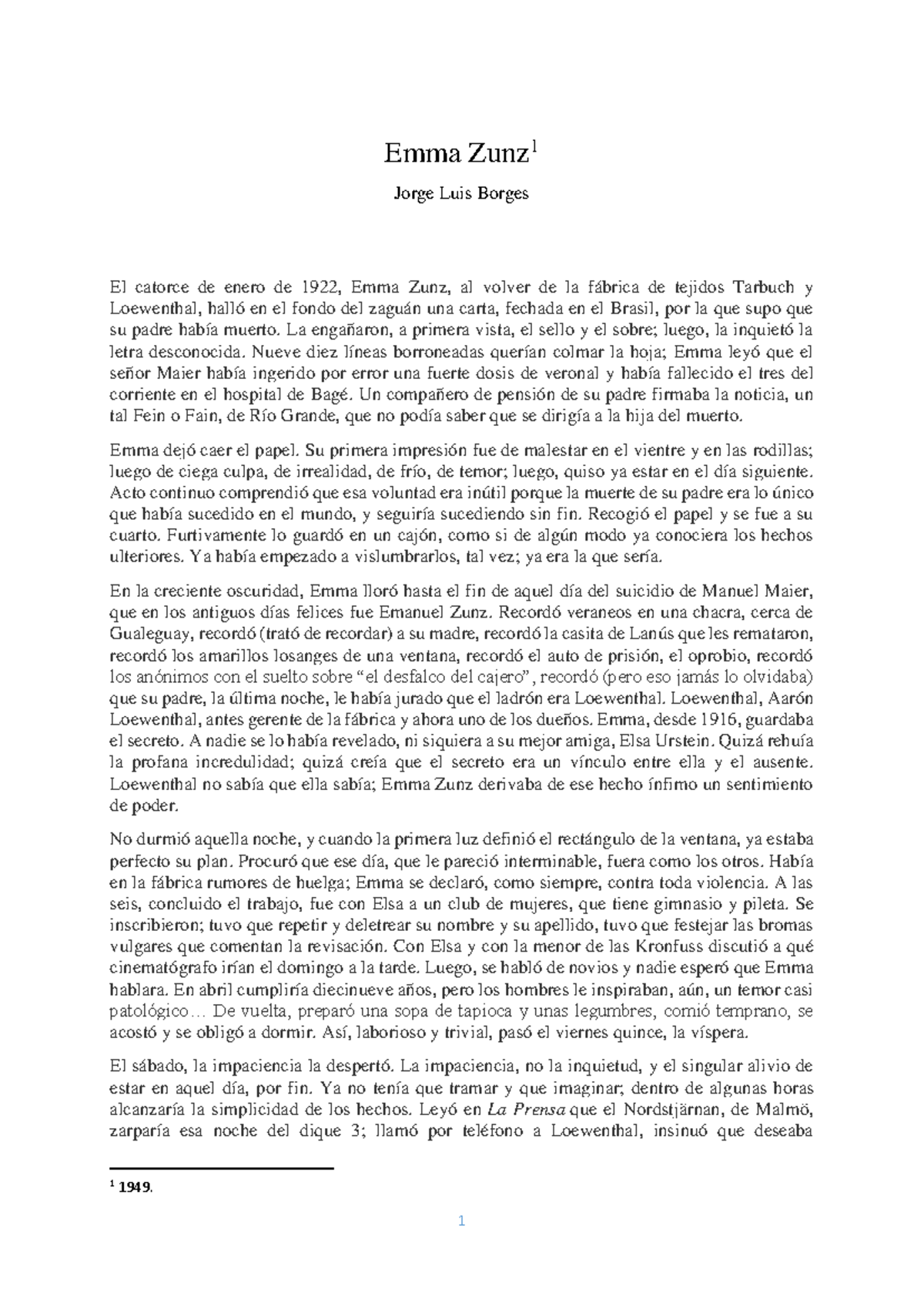 Emma Zunz - Texte d'analyse littéraire - 1 Emma Zunz 1 Jorge Luis ...