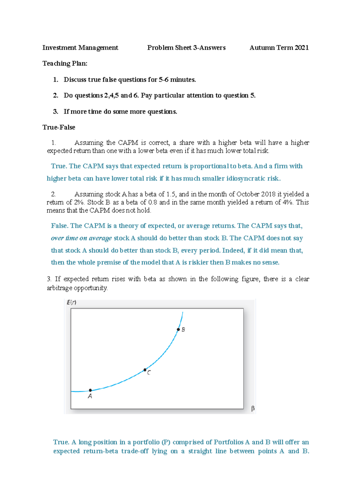 Solution Problem Set 3 Asset pricing models - Investment Management Problem Sheet 3-Answers ...