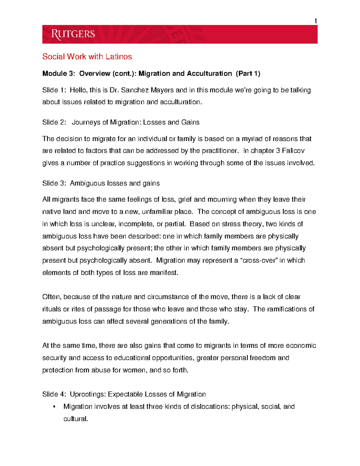 SW w Latinos Transcript Module 3 -Part1 - Social Work with Latinos Module 3: Overview (cont ...