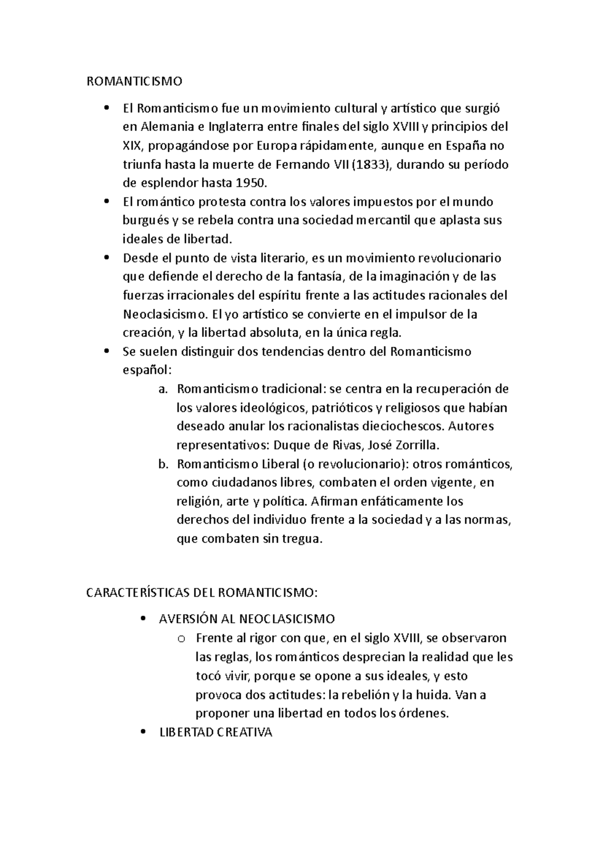 Romanticismo - Apuntes 2 - ROMANTICISMO El Romanticismo fue un ...