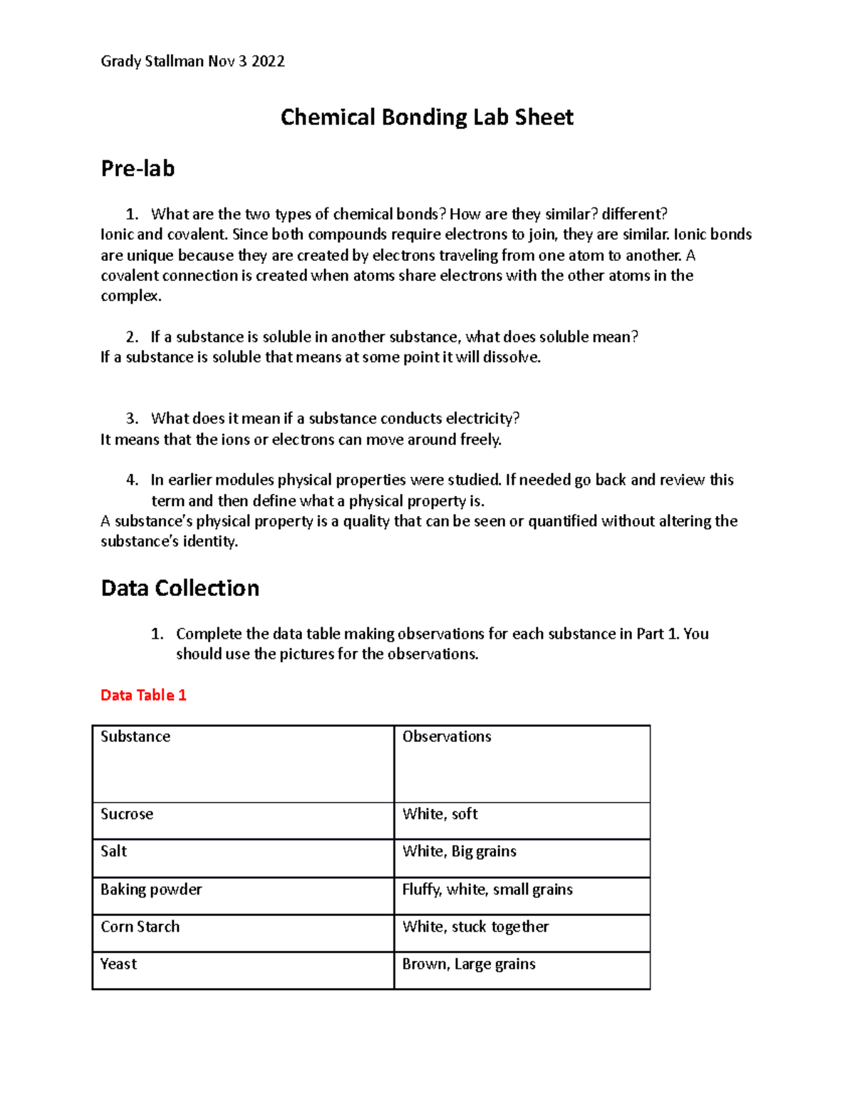 Chemical Bonding - Chem Homework - Grady Stallman Nov 3 2022 Chemical ...