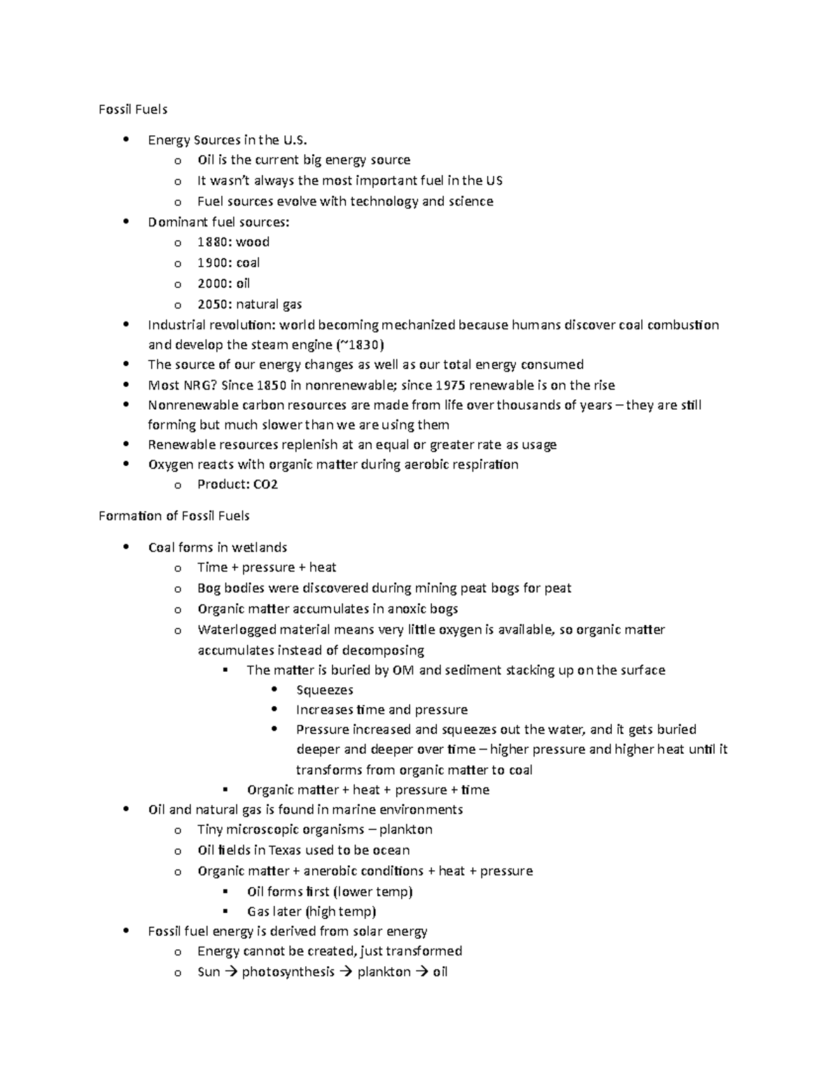Fossil Fuels Notes - Fossil Fuels Energy Sources in the U. o Oil is the ...